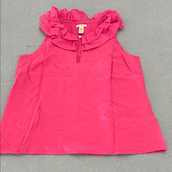 J. Crew | Tops | J Crew Bright Pink Ruffle Neck Blouse | Poshmark